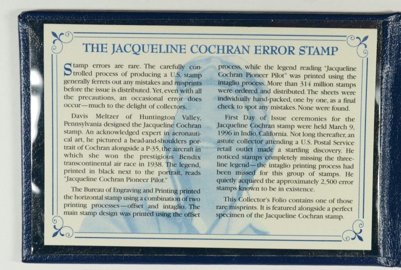 THE JACQUELINE COCHRAN ERROR STAMP (ONLY 2,500 KNOWN) RARE