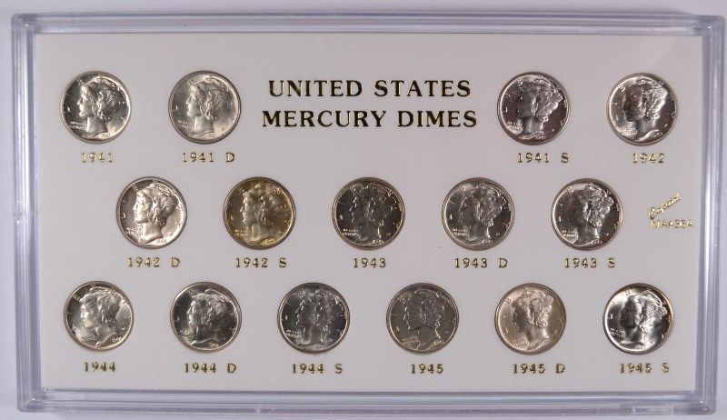 SHORT SET OF MERCURY DIMES (1941-1945-S) CH BU