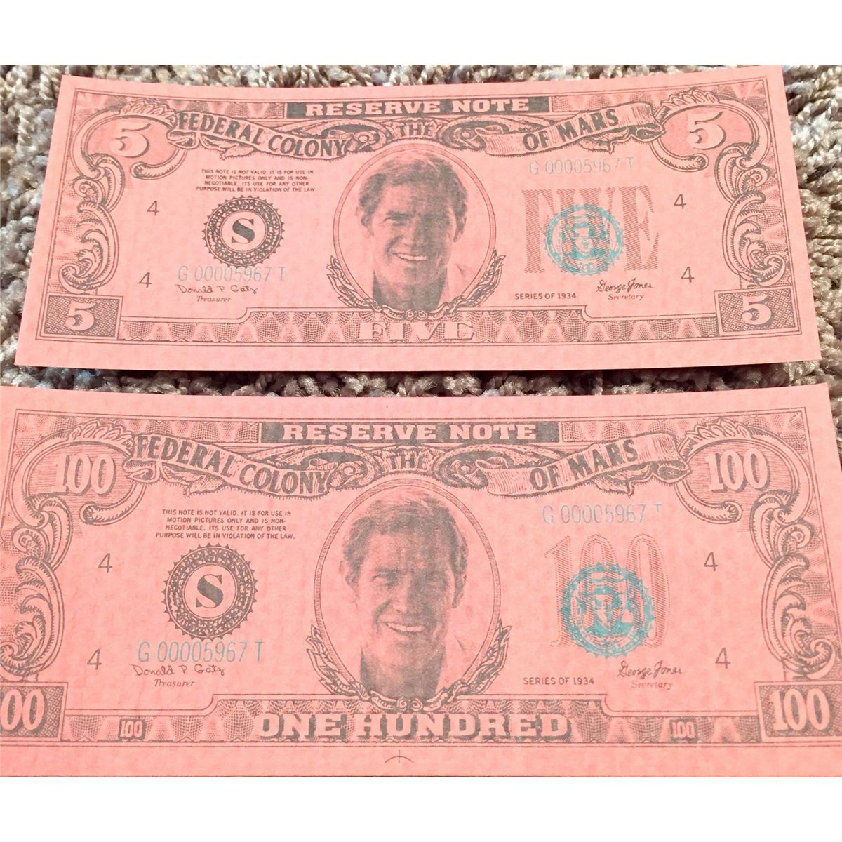 Lot of (2) Prop Federal Colony of Mars Currency Bills from the film ...