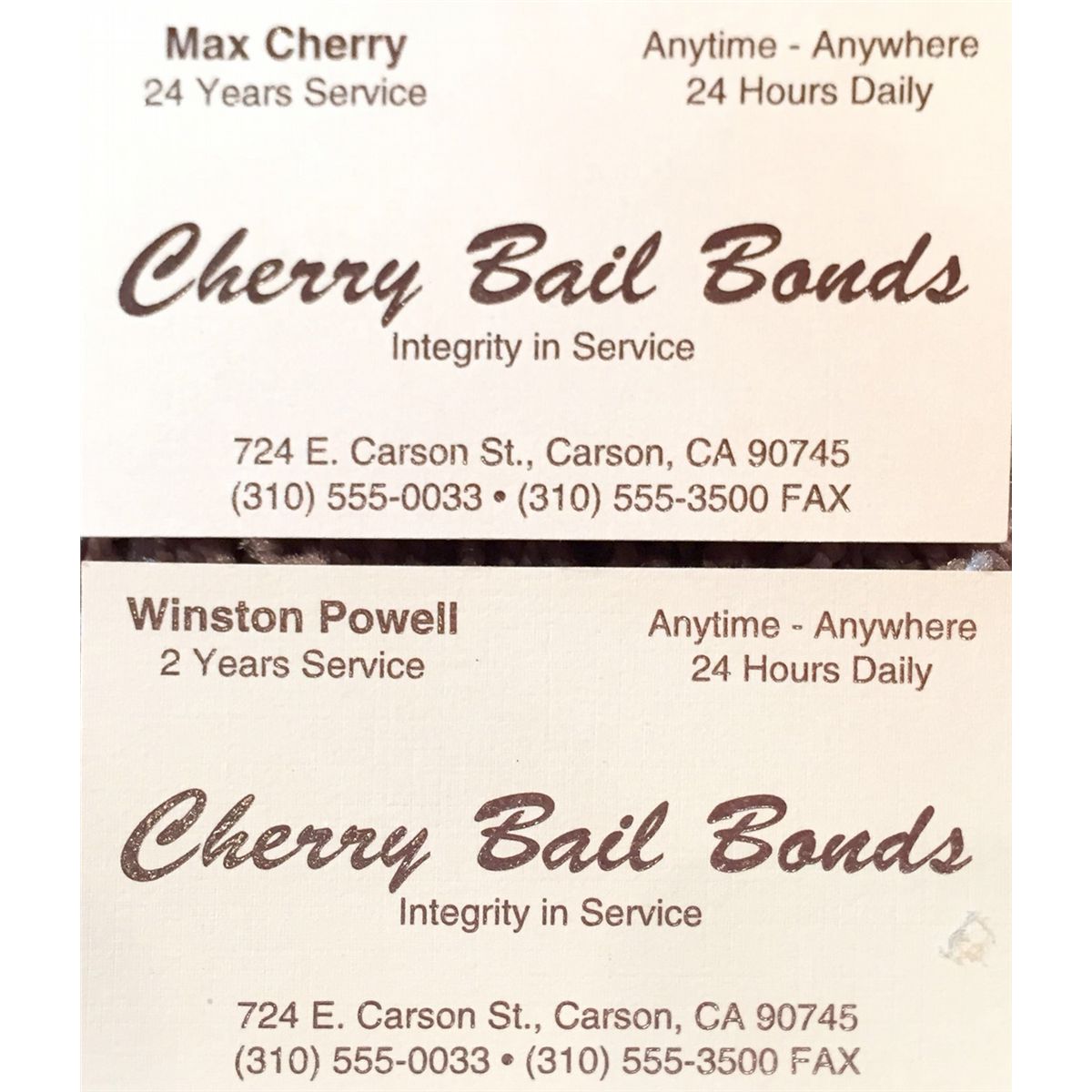 Prop Pair of Cherry Bail Bonds Business Cards from the film "Jackie ...