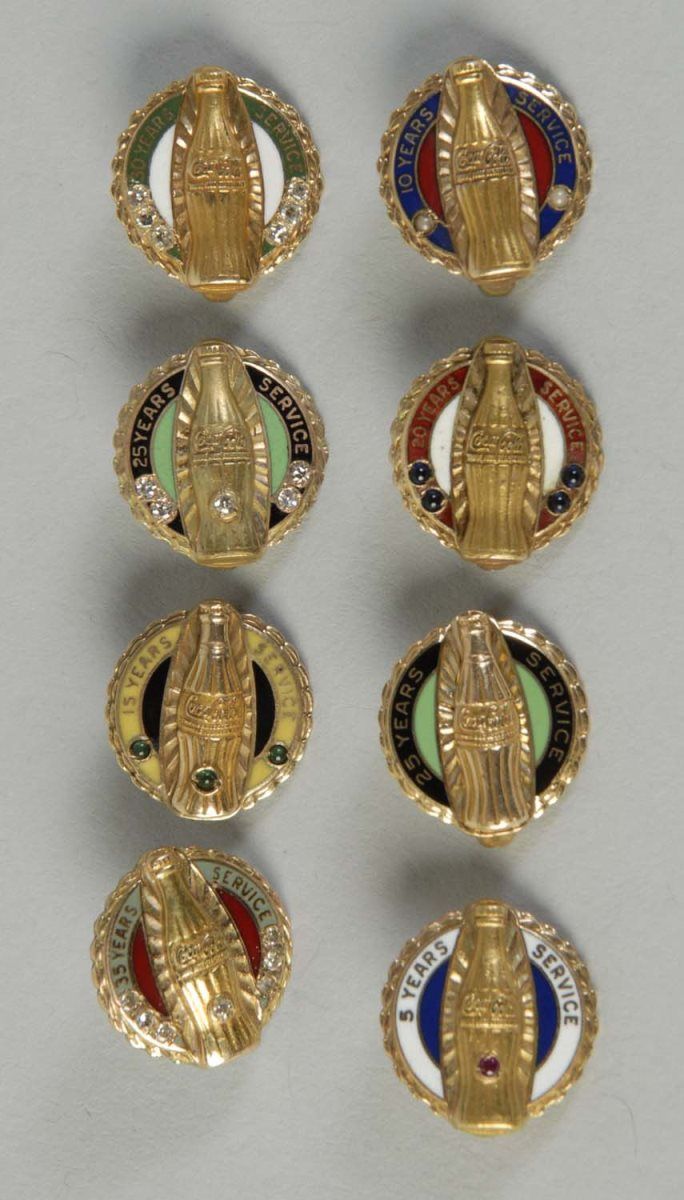 Lot of 8: Coca-Cola Service Pins.