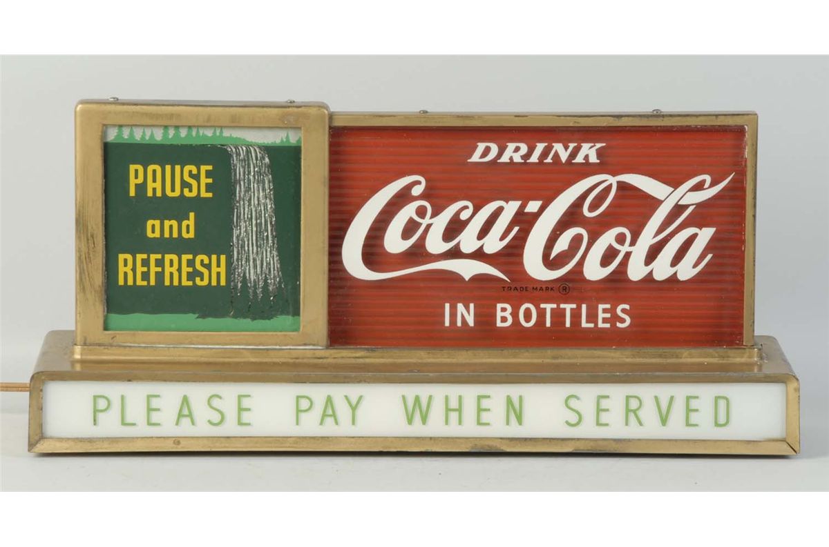 1950s Coca-Cola Waterfall Lit Counter Sign.