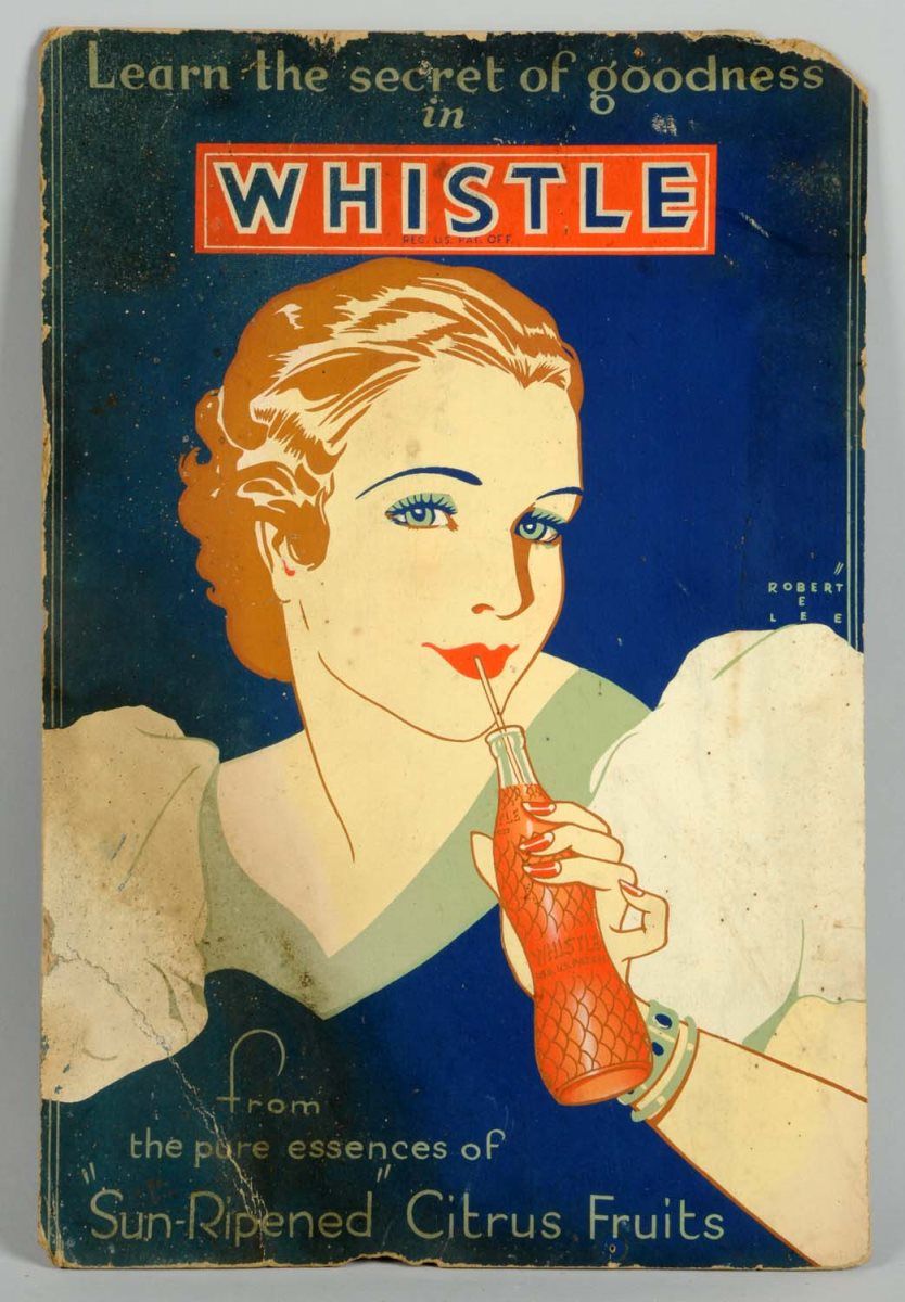 1930s Rare Whistle Cardboard Sign.