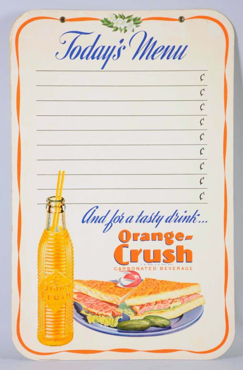 Cardboard Orange Crush Menu Board.
