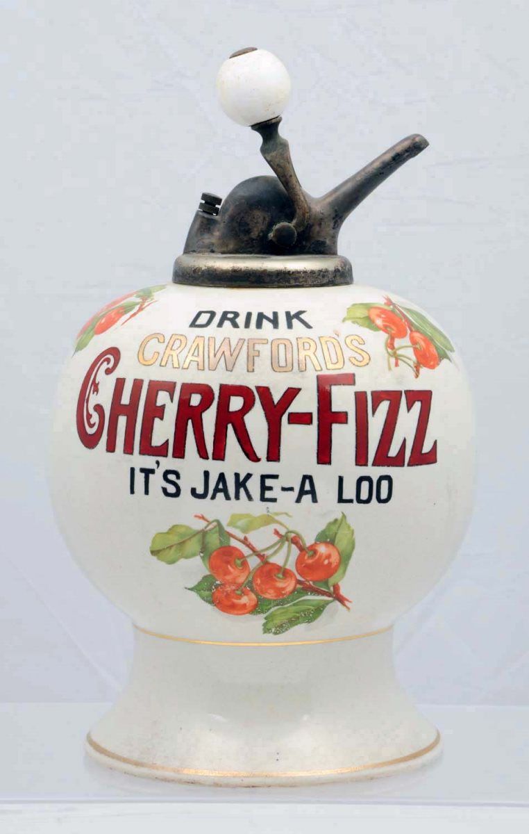 Crawford’s Cherry-Fizz Ceramic Syrup Dispenser.