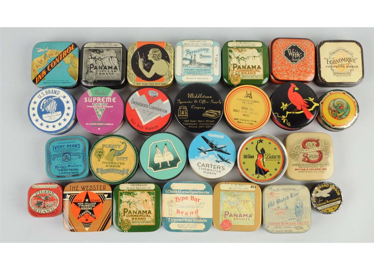Lot of 27: Typewriter Ribbon Tins.