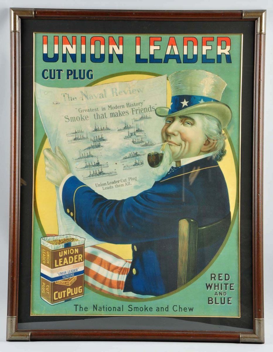 Union Leader Cut Plug Tobacco Cardboard Sign.