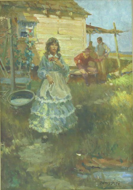 Oil on canvas, Illustration art, signed lower right Henry Pitz.1925 ...