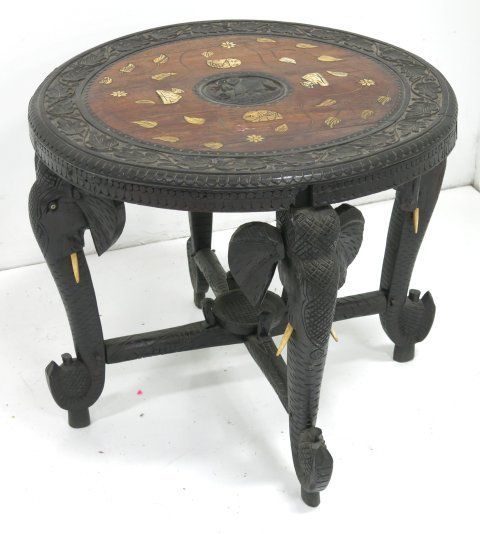 Inlaid camels & flowers elephant foot table