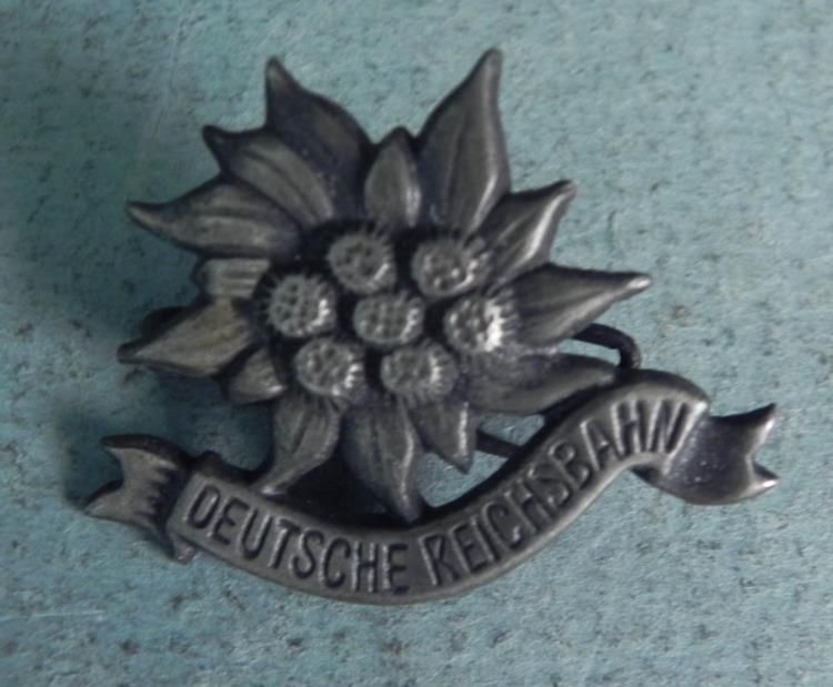 NAZI DEUTSCHES REICHSBAHN PIN W/EDELWEISS-ORIG