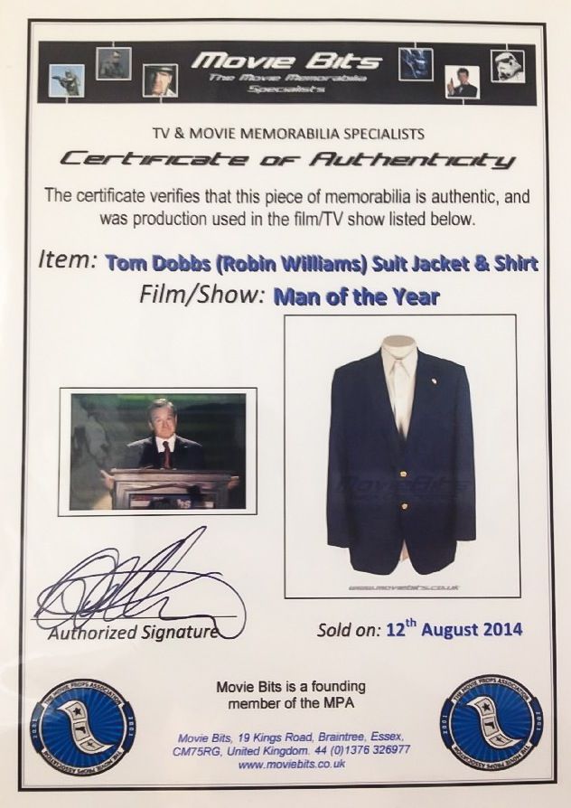 ROBIN WILLIAMS WORN JACKET AND SHIRT FROM THE MOVIE MAN OF THE YEAR