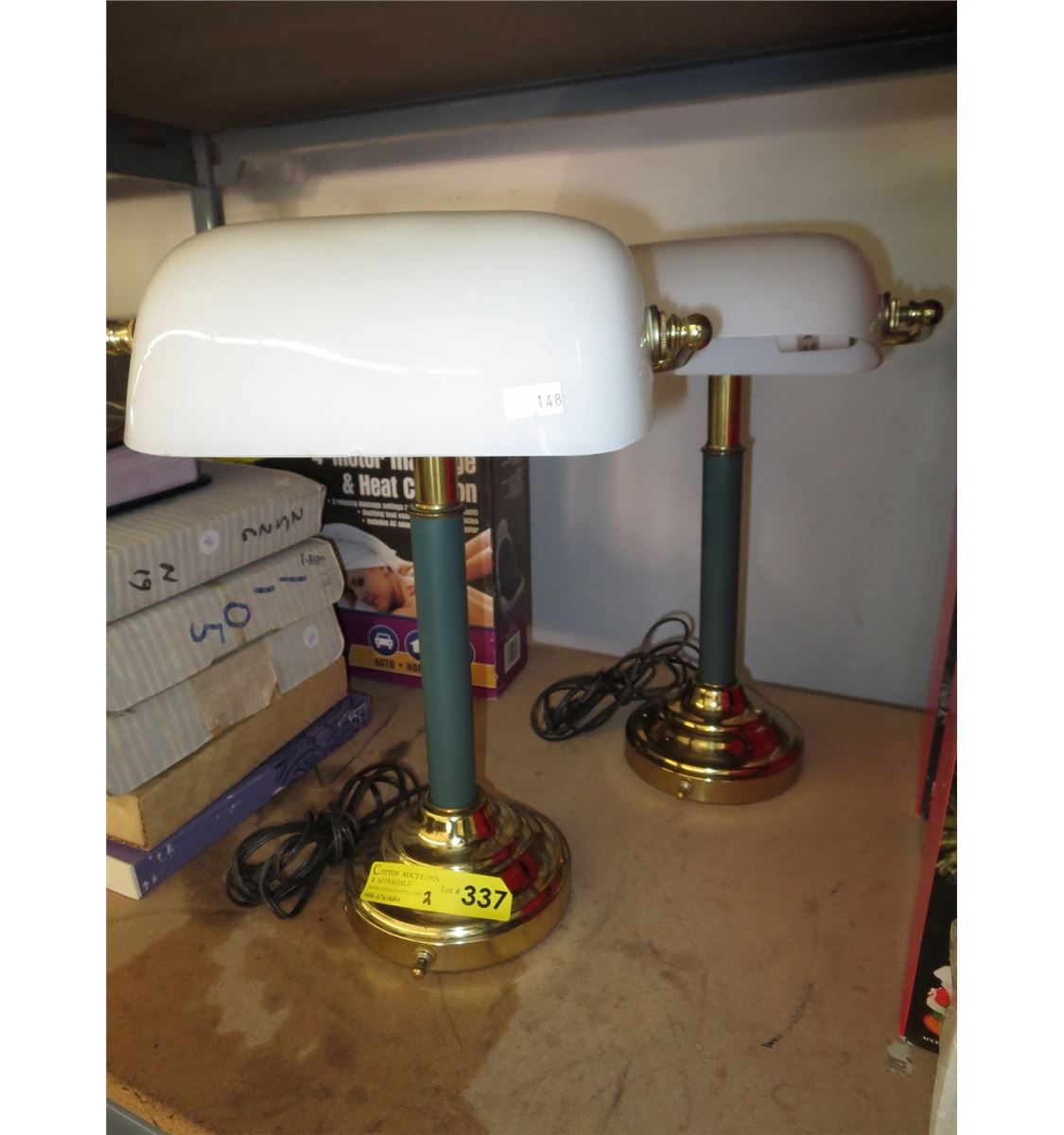 Pair of new glass shade banker's lamps