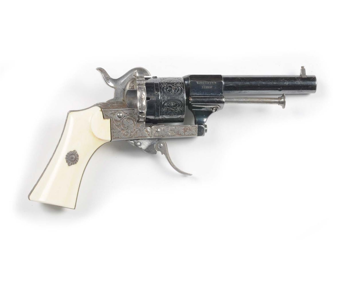 Engraved Ivory Lefaucheux Type Pinfire Revolver.
