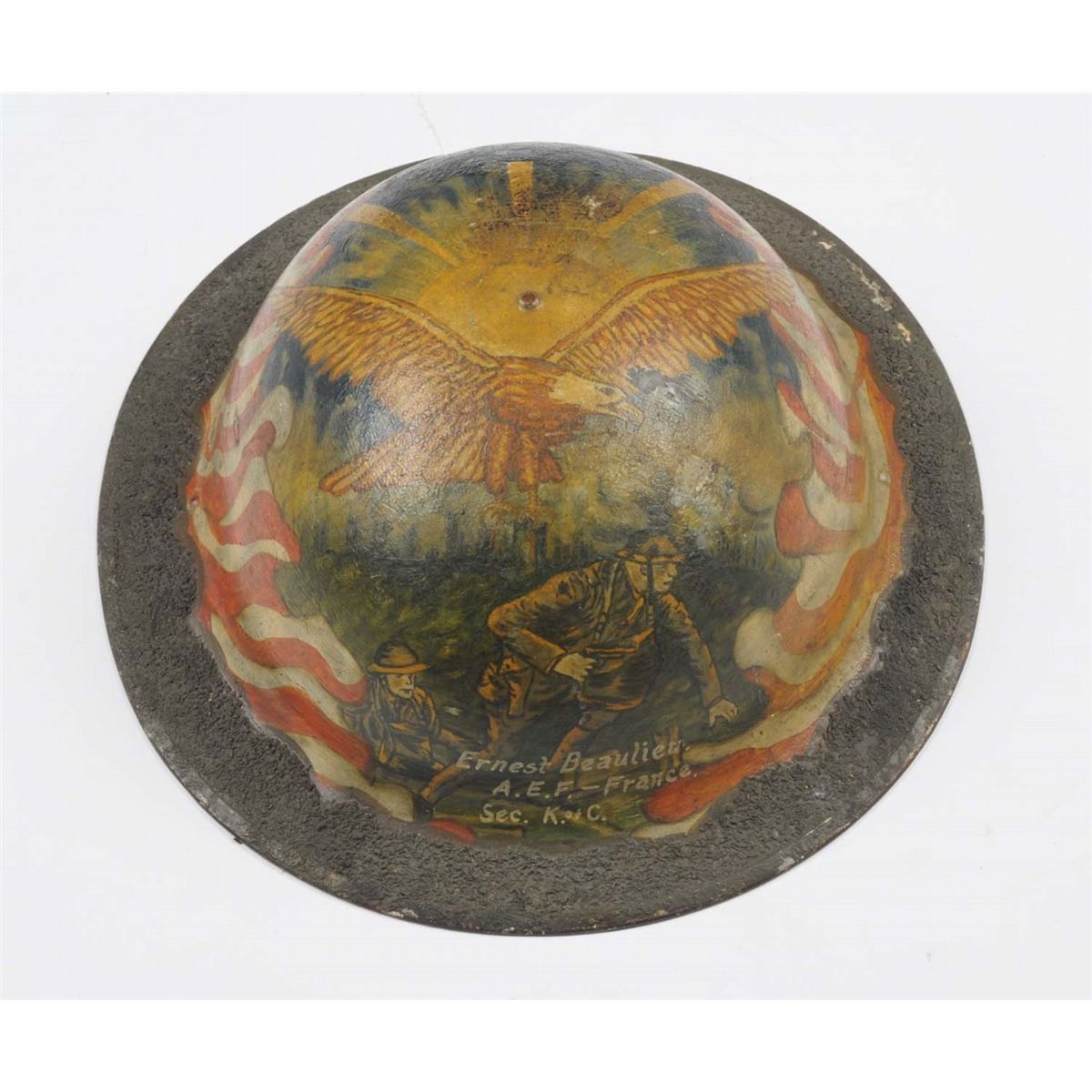 Incredible WW1 Trench Art Painted Doughboy Helmet