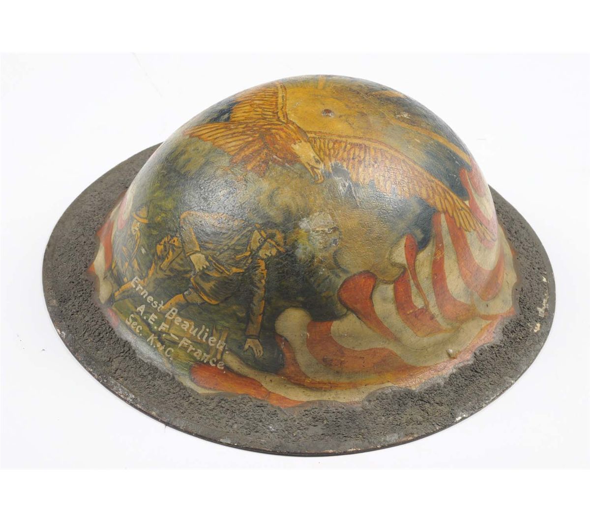 Incredible WW1 Trench Art Painted Doughboy Helmet