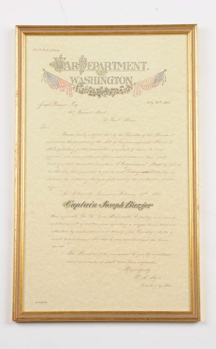 Civil War Medal of Honor Citation Copy.