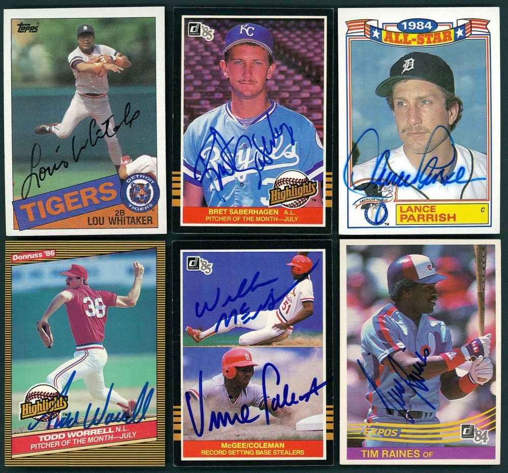 Lot of (6) Signed Baseball Cards with Tim Raines, Lance Parrish, Lou ...