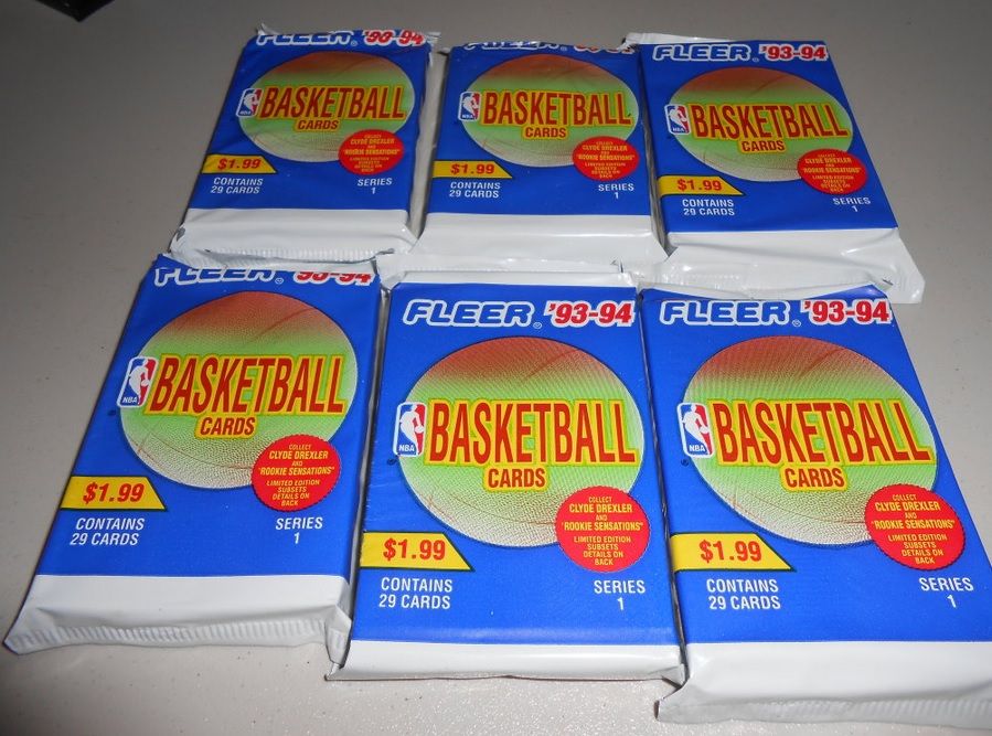 Lot of (6) Factory Sealed 1993-94 Fleer Series 1 Basketball Jumbo Packs