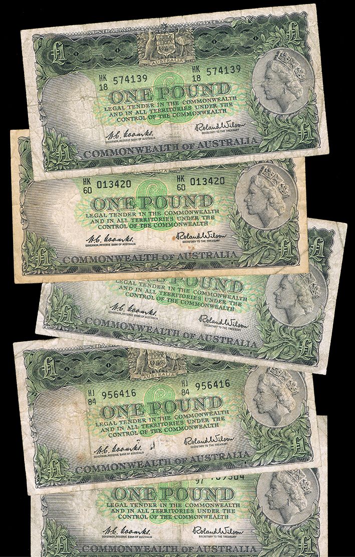 1961 Coombs/Wilson QEII One Pound Note x 5