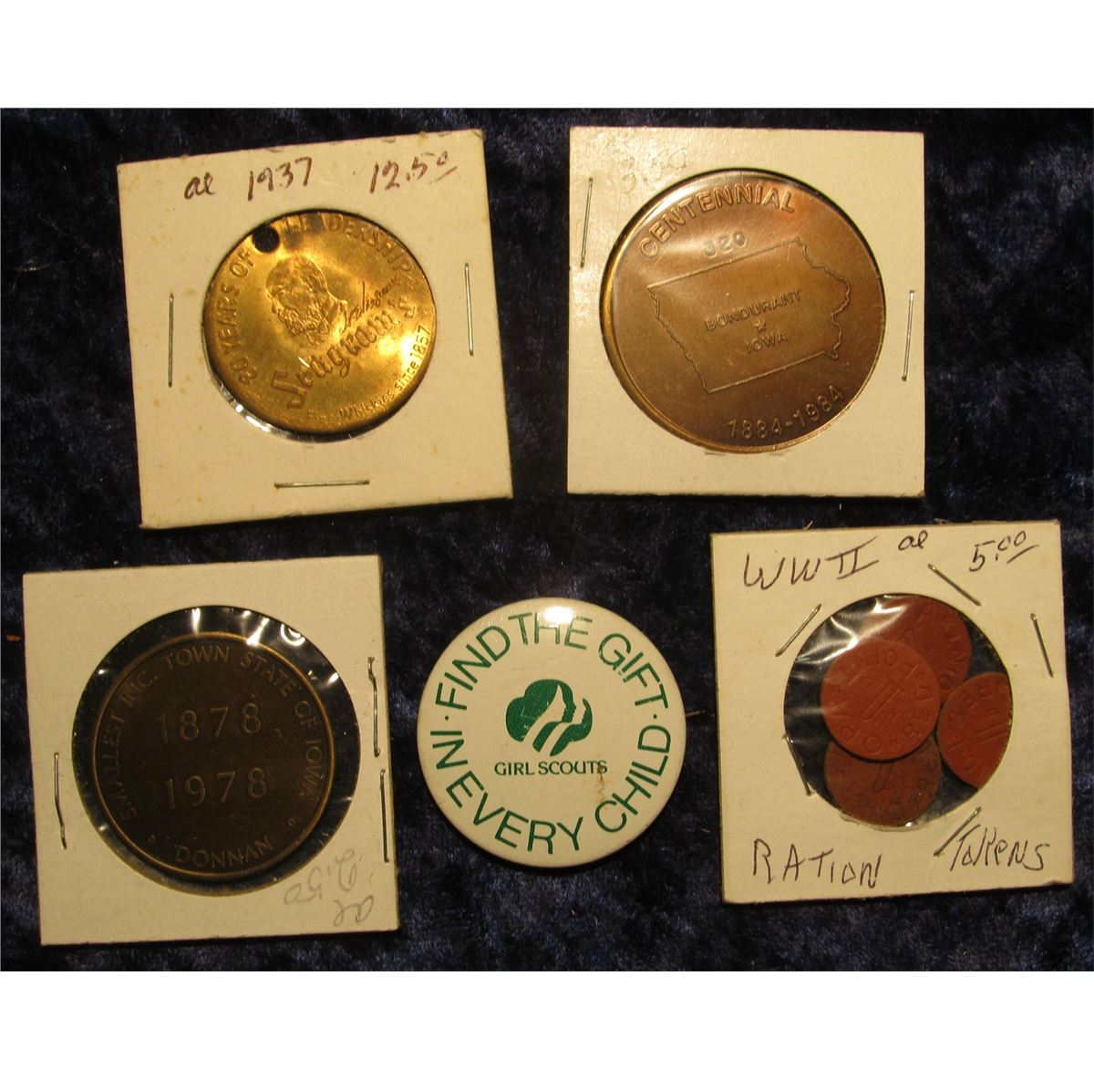 39. (3) Different Red Point OPA tokens; 1878-1978 Donnan, Iowa ...