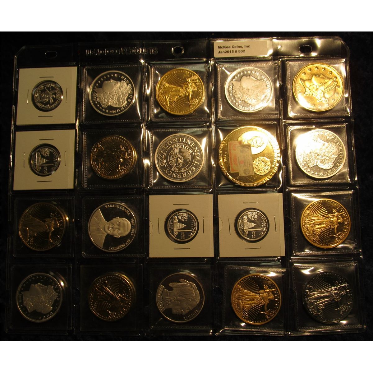 832. (20) mixed silver and gold plated medals / replica coins. The ...