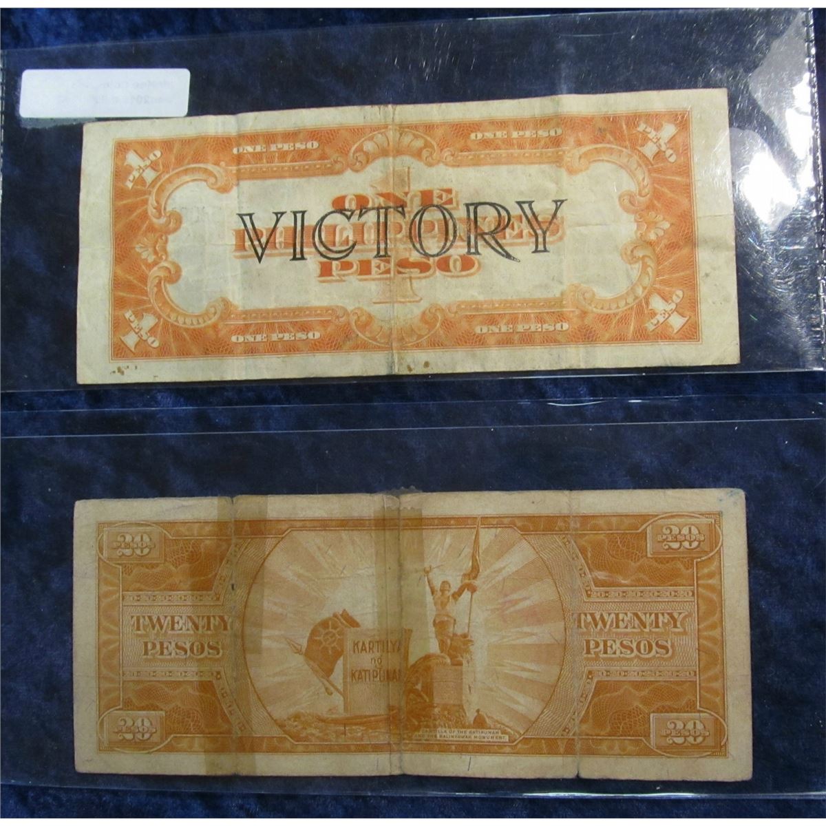 929. (2) Banknotes from the Philippines, a Series 66 “Victory” 1 Peso ...