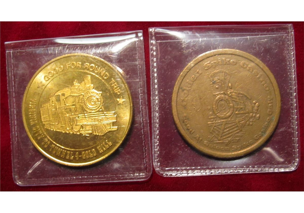 1275.(2) tokens with Steam Locomotives / train engines pictured – neat!