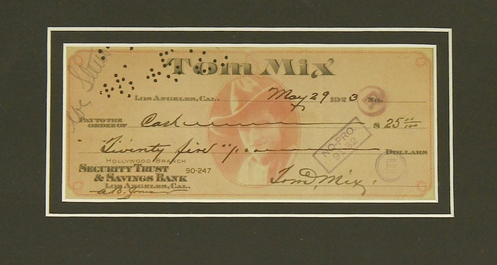 Tom Mix Signed Vintage Bank Check Custom Framed 25x18 Display Piece ...