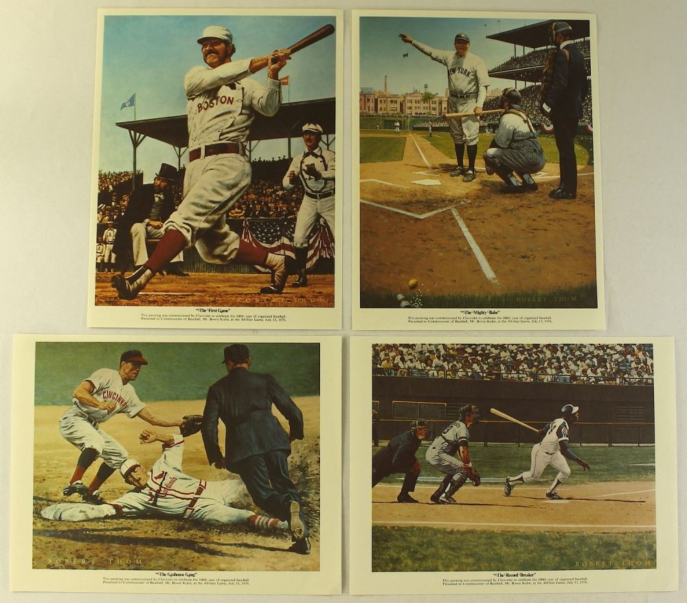 Lot of (4) 8x11 Baseball Lithographs with "The First Game," "The Mighty ...