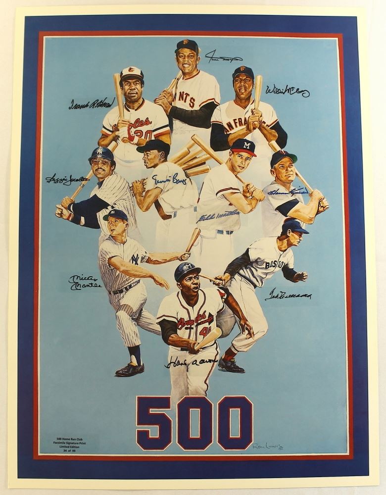 MLB 500 Home Run 18x24 Lithograph with Mickey Mantle, Willie Mays, Hank ...