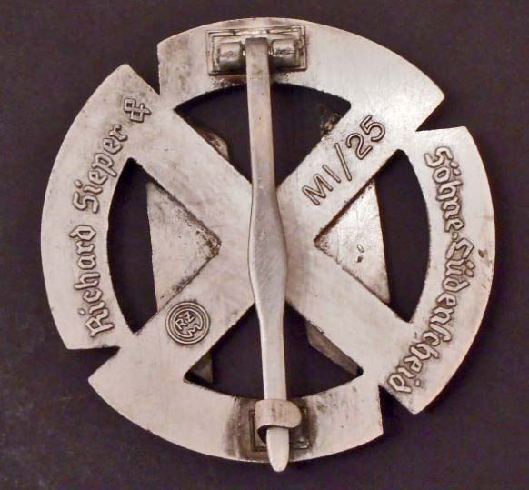 GERMAN NAZI SILVER WAFFEN SS DOUBLE RUNIC SERVICE BADGE