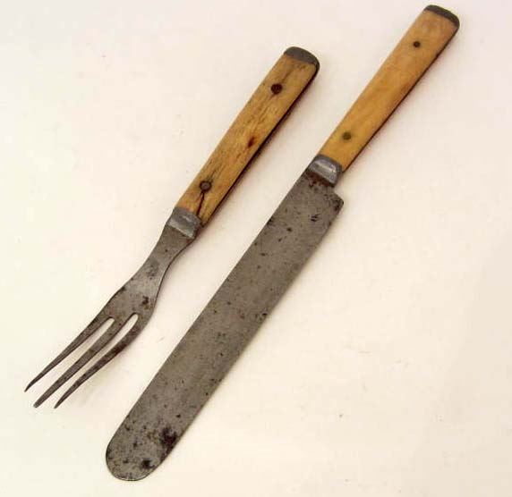 LOT OF 2 VERY EARLY CIVIL WAR ERA KNIFE & 3 PRONG FORK