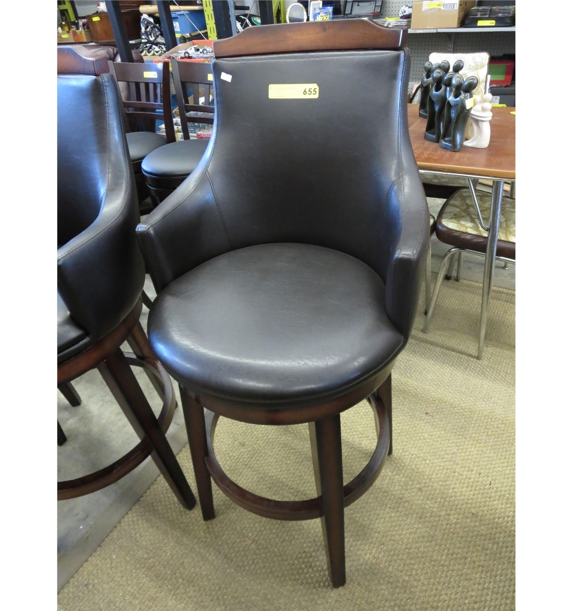 NEW - Leather Swivel Pub Chair with Solid Back