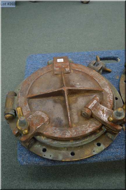 Vintage cast brass port hole cover with intact glass window and steel ...