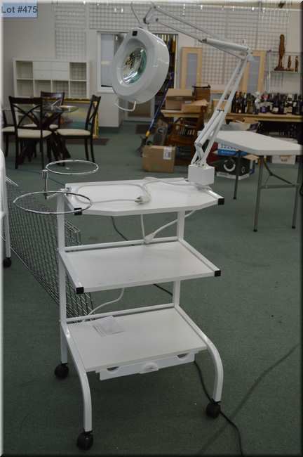 Equipro three tiered wheeled utility cart with storage drawer, tray holders and magnified lamp
