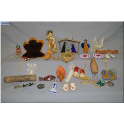 Selection of Inuit beadwork and hand made Christmas ornaments etc.