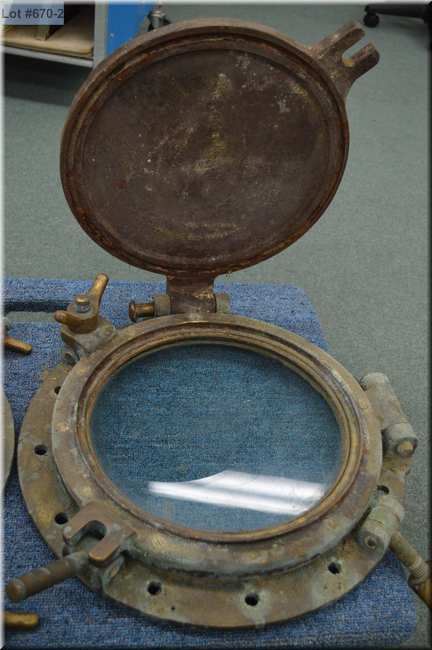 Vintage cast brass port hole cover with intact glass window and steel ...