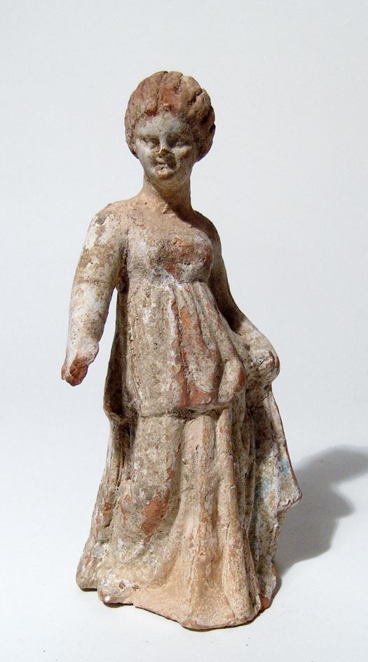 Greek robed Tanagra terracotta female figure