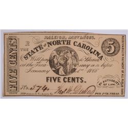 1 - NORTH CAROLINA 1866 FIVE CENT NOTE