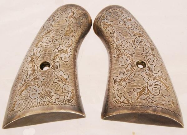 Engraved Silver Revolver Pistol Grips