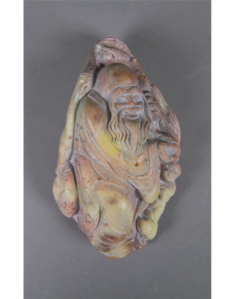Chinese Fulong Shoushan Stone Carved Shou Xin