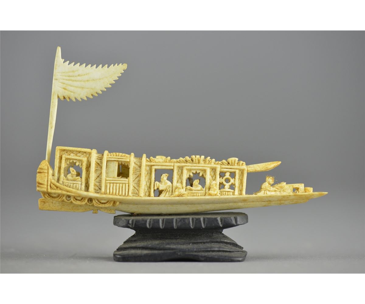 Chinese Ivory Carved Figure of Boat