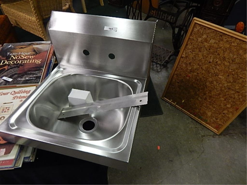 NEW STAINLESS STEEL SINK WITH STOPPER AND MOUNTING PLATE