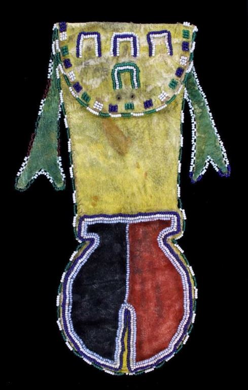 Apache Ocher Dye Beaded Pipe Bag circa 1930-1940 T