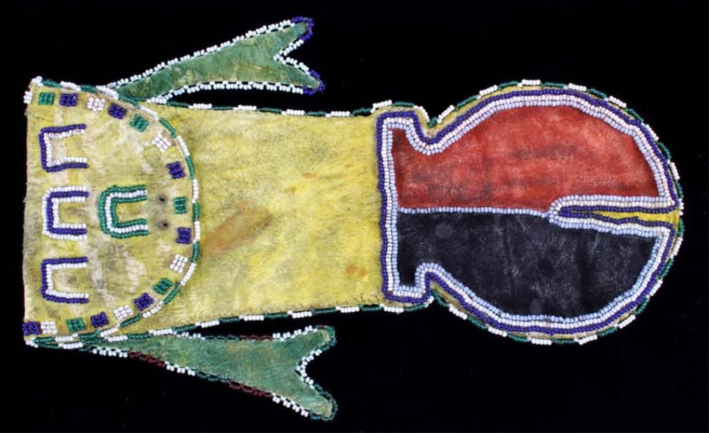 Apache Ocher Dye Beaded Pipe Bag circa 1930-1940 T