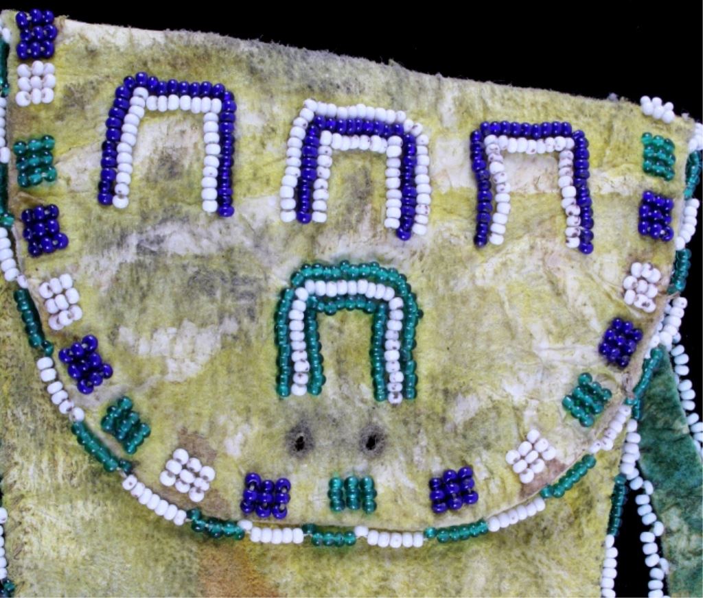 Apache Ocher Dye Beaded Pipe Bag circa 1930-1940 T