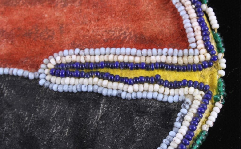 Apache Ocher Dye Beaded Pipe Bag circa 1930-1940 T