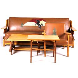 Southwestern Wagon Wheel Vinyl Couch & Tables Set