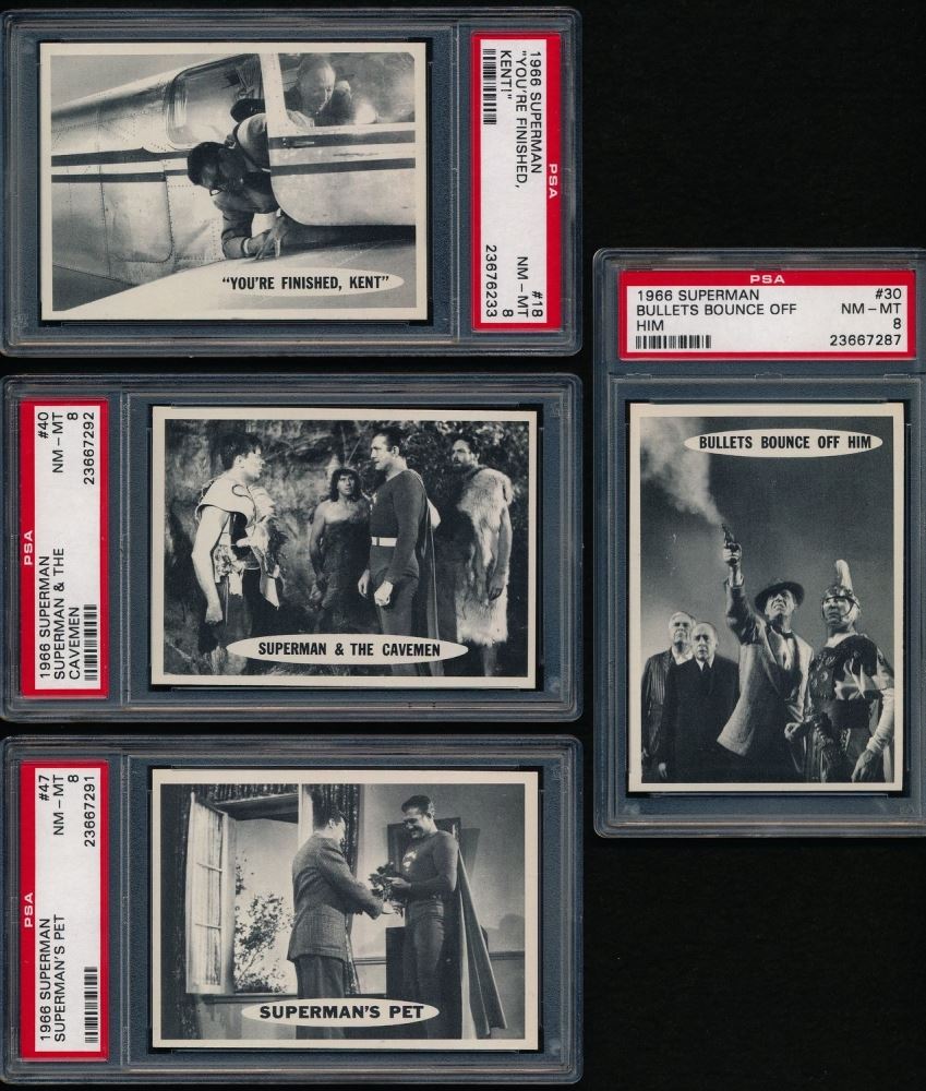 Lot of (4) 1966 Superman Cards with #18 You're Finished Kent, #30 ...