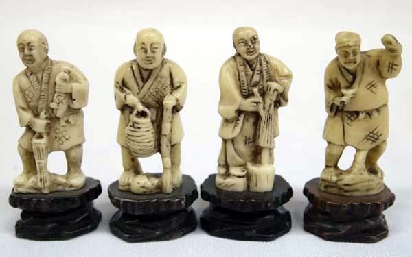 4 Oriental Miniature Carved Ivory Men Figurines